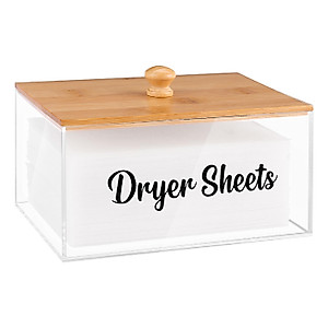 VOTLEVT Acrylic Dryer Sheet Holder with Bamboo Lid,Laundry Dryer Sheet Container and Dispenser for Laundry Room, Fabric Sheet Holder Laundry Organizer