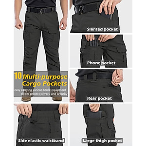 NAVEKULL Men's Outdoor Tactical Pants Rip Stop Lightweight Waterproof Military Combat Cargo Work Hiking Pants Black