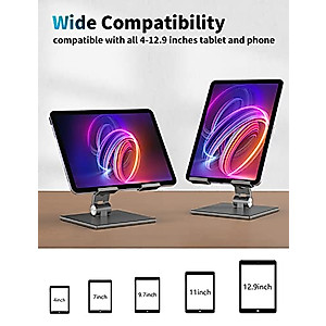 ALASHI Tablet Stand - Foldable, Adjustable Height, Multi-Angle, Sturdy Metal Base, Holds 4-13.3 Inch Tablets, Gray