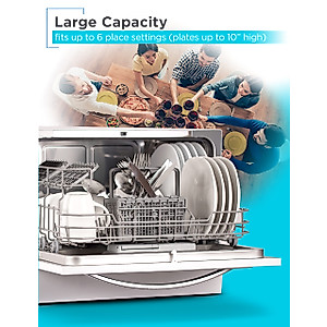 BLACK+DECKER BCD6W Compact Countertop Dishwasher, 6 Place Settings, White