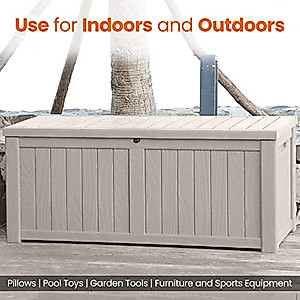 SereneLifeHome 120-Gallon Deck Storage Box - Waterproof Outdoor Large Resin,Garden Tools, Patio Furniture & Sports Equipment, Water-resistant, Weatherproof, Lock Included (SLSTBX60)