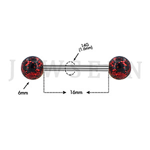 Jewseen 5PCS 14G 316L Stainless Steel Red Black Acrylic Balls Tongue Barbell Painting Tongue Rings Piercing