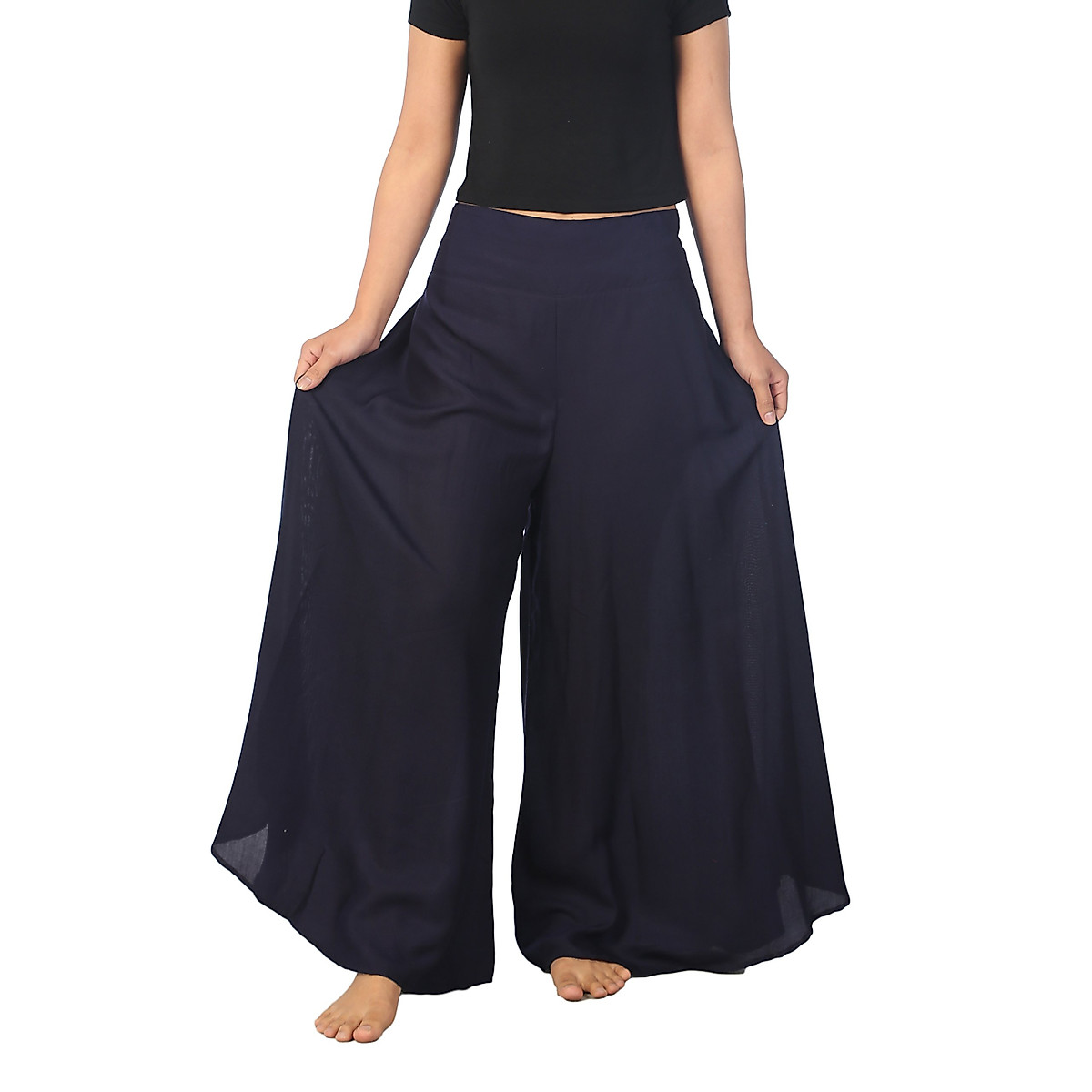 Lannaclothesdesign Palazzo Pants for Women Wide Leg Boho Harem Yoga Pants S M L XL Sizes (S, Solid Dark Blue)