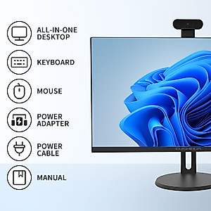 EUISHIHUA 24” All-in-One Computers, i7 Quad-Core Desktop Computer with Camera, 16G Ram 512G SSD IPS HD Display, WiFi Bluetooth for Home Entertainment Business Office (i7-Black)