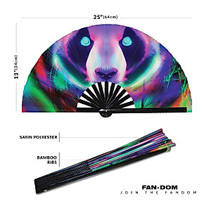Neon Panda Hand Fan Foldable Bamboo Circuit Rave Hand Fans Colorful Panda Party Gear Gifts Music Festival Rave Accessories (Style 4)