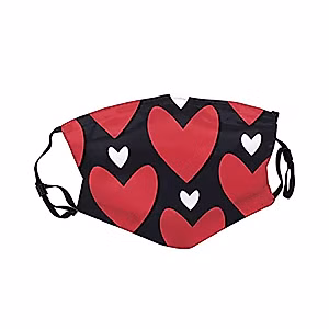 Valentines Cloth Face Mask With Filter Pocket Romantic Heart Shapes Doodle Love Theme Anniversary,Washable Face Bandanas Balaclava Dust-Proof Reusable Fabric Mask With 2 Pcs Filters,Ruby Black White