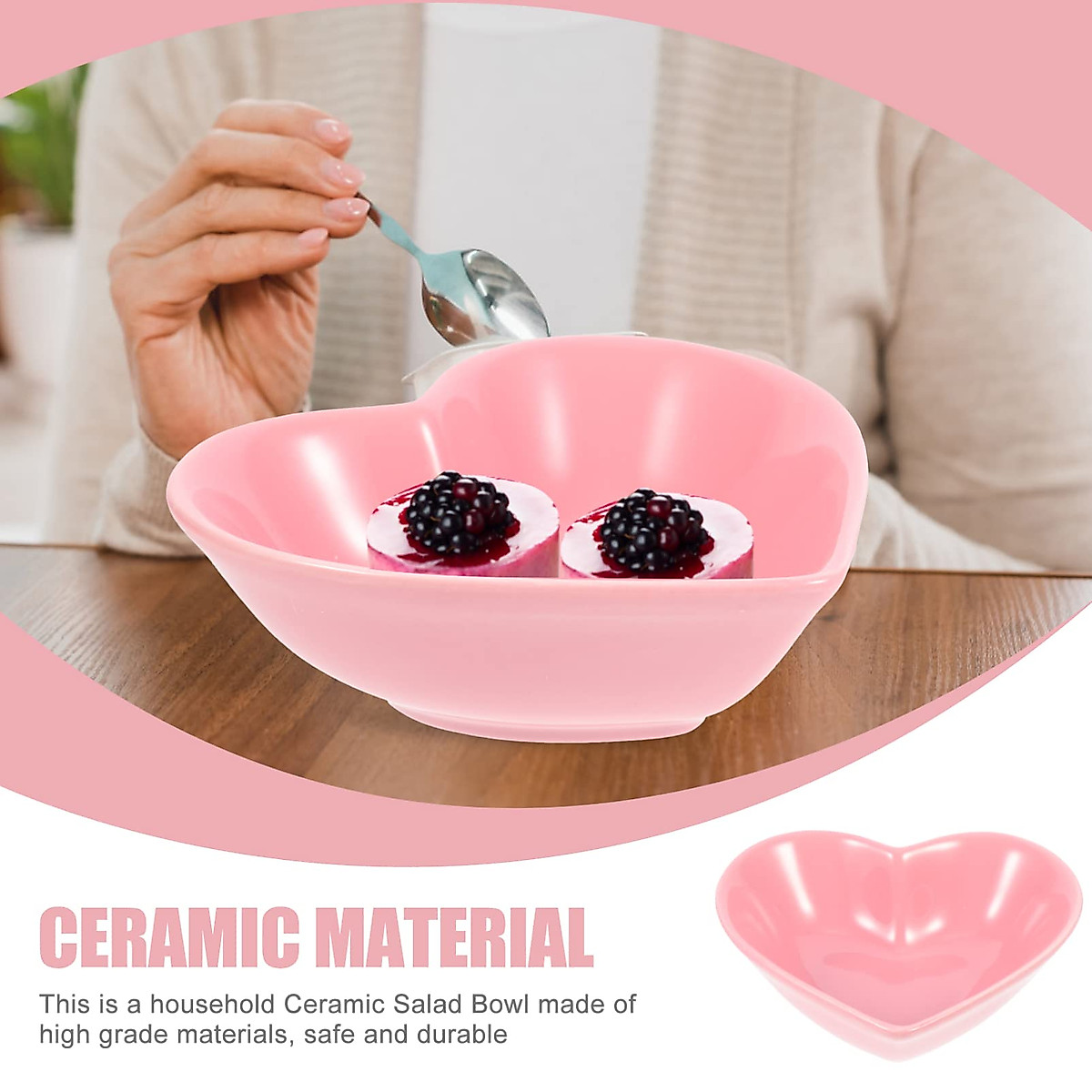 CALLARON 2Pcs Heart-Shaped Bowls Home Ceramic Bowl Dessert Bowl Salad Bowl Cute Heart Shaped Ceramic Bowl for Salad Soup Snack Dessert Best Kitchen Household Cooking Gifts