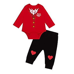 Lorjuly My First Valentine's Day Newborn Baby Boy Outfits Gentleman Bow Tie Romper + Pants 2Pcs Clothes Set ( 0-3 Months ), Red