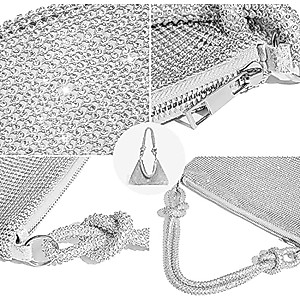 Full Rhinestone Evening Bag For Women Shoulder bag Shiny Hobo Bag Travel Vacation Handbag Party Club Prom Bling Wedding Purse (Silver)