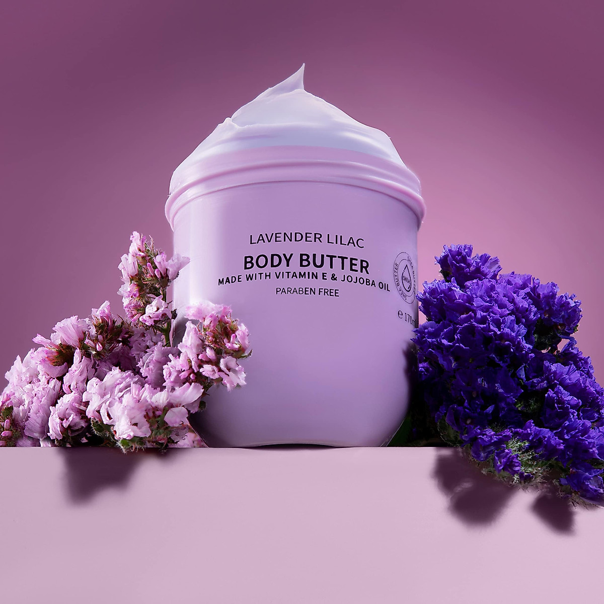Lavender Lilac Body Butter - Shea Cream with Jojoba Oil & Vitamin E - Hydrating Natural Moisturizer for Hands - 5.74 Fl Oz