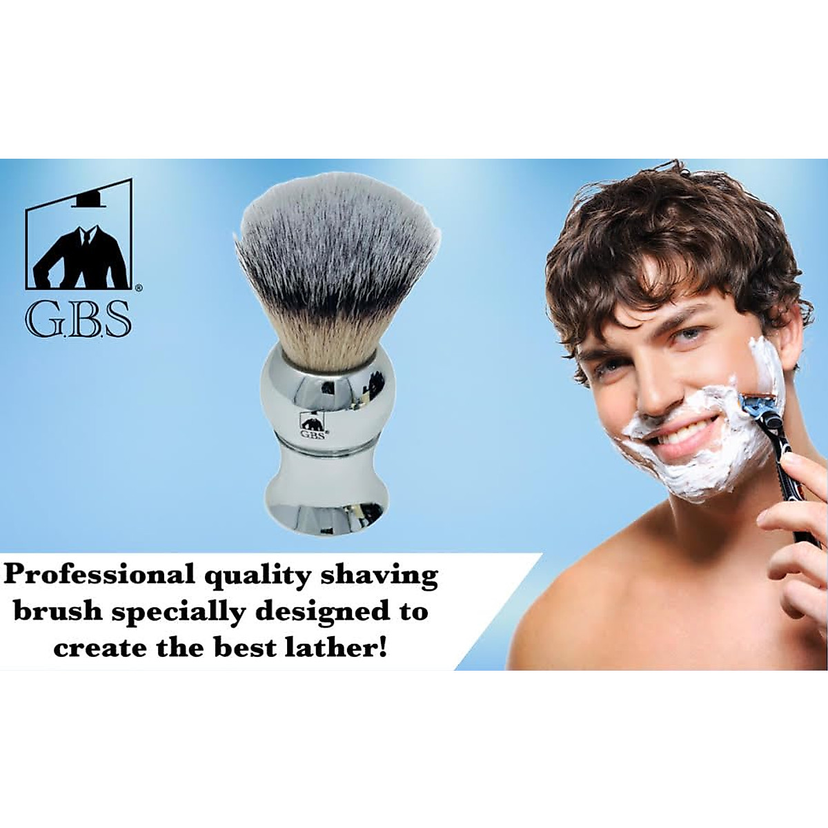 G.B.S Plastic Polished Mirror Shaving Brush for Wet Shave Using Shaving Cream & Soap- Best Shave of Your Life for Safety Razor, Double Edge Razor, Straight Razor or Shaving Razor