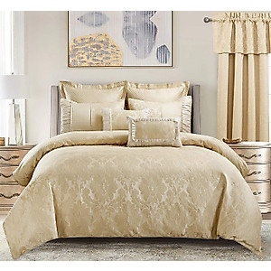 13-PC California King Size, SARA Bed in a Bag Including: Beige Duvet Cover Set+ 100% Cotton Sheet Set+ Bed Skirt+ Down Alternative Comforter