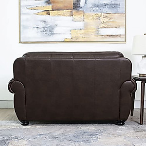 Abbyson Living Austin Leather Loveseat - Traditional Design, Nailhead Trim, Brown