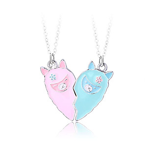 BFF Gift 2Pcs Lovely Magnetic Avocado Whale Dophin Alpaca Ghost Love Heart Pendant Necklace Set Matching Necklace for Girls Sisters-alpaca