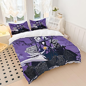 OYUXMAS Nightmare Before Christmas 3D Duvet Cover Set 2 Pieces Set-with 1 Pillowcases 100% Microfiber Soft Comfortable Durable Duvet Cover Bedding Set (Twin Size, No Comforter)