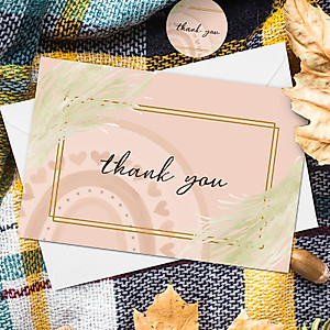 AnyDesign 36 Pack Boho Thank You Cards Boho Rainbow Floral Thank You Note Cards with Envelope Stickers Bohemian Flower Blank Cards for Birthday Wedding Baby Shower Bridal Shower, 4 x 6 Inch