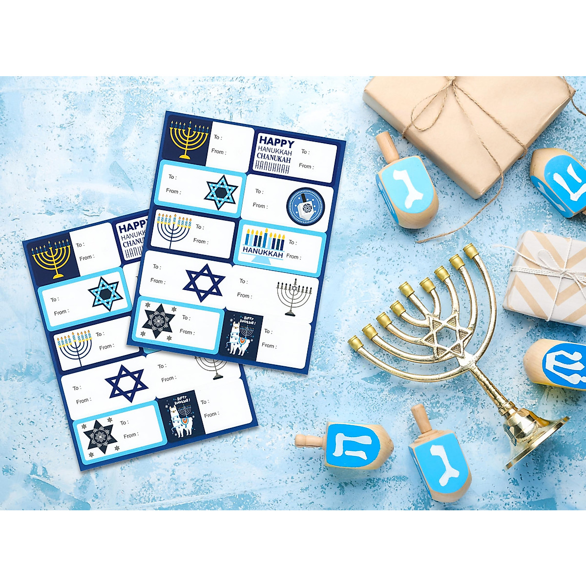 Iconikal Self-Adhesive Gift Tag Labels, Hanukkah, 100-Count