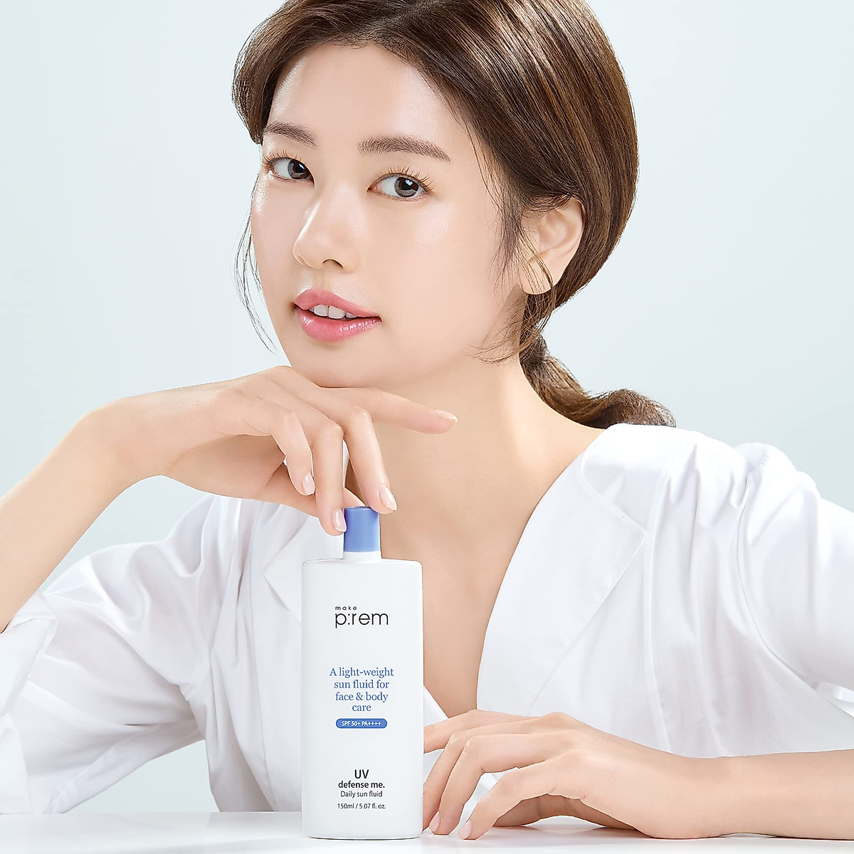 MAKEPREM Defense Me Daily Vegan Sun Fluid Non-greasy Calming Hydrating SPF 50+PA++++ Sunblock Reef-safe UV Broad Protection Sunscreen Blue Ray Sensitive Acne-Prone Oily Skin Face Body Korean Skincare