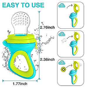 Baby Food Feeder, Fresh Food - 2 Pack Fruit Feeder Pacifier, 6 Different Sized Silicone Pacifiers | Baby Food Dispensing Spoon | Baby Feeding Set | Fresh Frozen Fruit (Green)