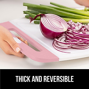 The Original GORILLA GRIP Oversized 100% BPA Free Reversible Durable Kitchen Cutting Board Set of 3, Juice Grooves, Dishwasher Safe, Easy Grip Handle Border, Food Chopping Boards, Cooking, White Pink