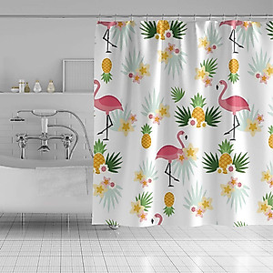 OERJU Flamingo Shower Curtain for Bathroom Flamingo Pineapple Floral Shower Curtains Waterproof Polyester Fabric Bathtub Bathroom Decor Set with Hooks Machine Washable 71x71inch