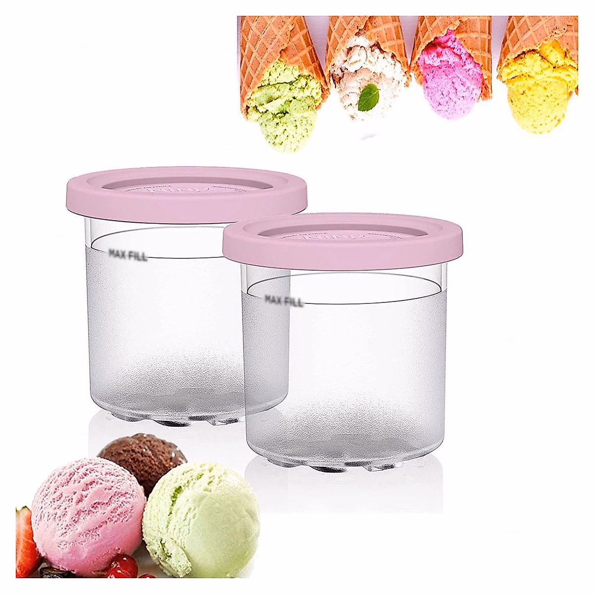 EVANEM 2/4/6PCS Creami Deluxe Pints, for Creami Ninja,16 OZ Ice Cream Pint Bpa-Free,Dishwasher Safe Compatible NC301 NC300 NC299AMZ Series Ice Cream Maker,Pink-2PCS