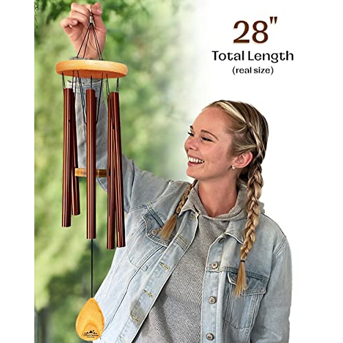 UpBlend Outdoors Wind Chimes for Outside - 28" Brown Windchimes Outdoors, Harmonic Wind Chime Gifts for Women, Ideas for Mom, Grandma, for Gardeners Outdoor Porch