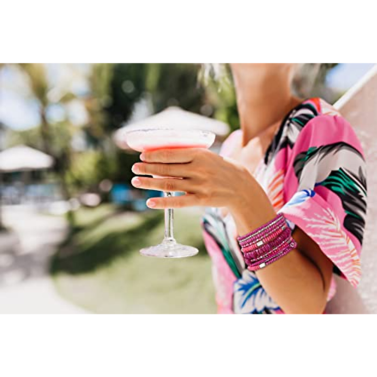 SPUNKYsoul Handmade Bohemian Coil in Shocking Hot Pink and Silver Bracelet for Women Collection