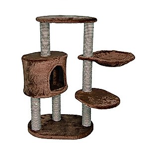 TRIXIE Moriles Brown Cat Tower with Scratching Posts, Condo, Hammock, Padded Platform, cream, Medium (17 x 24 x 39 in.)