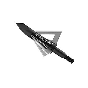 Muzzy 225-MX3-3, Bowhunting 100 Grain, .025" 3 Blade Broadhead, 1-1/4" Cutting Diameter, 3 Pack,Silver
