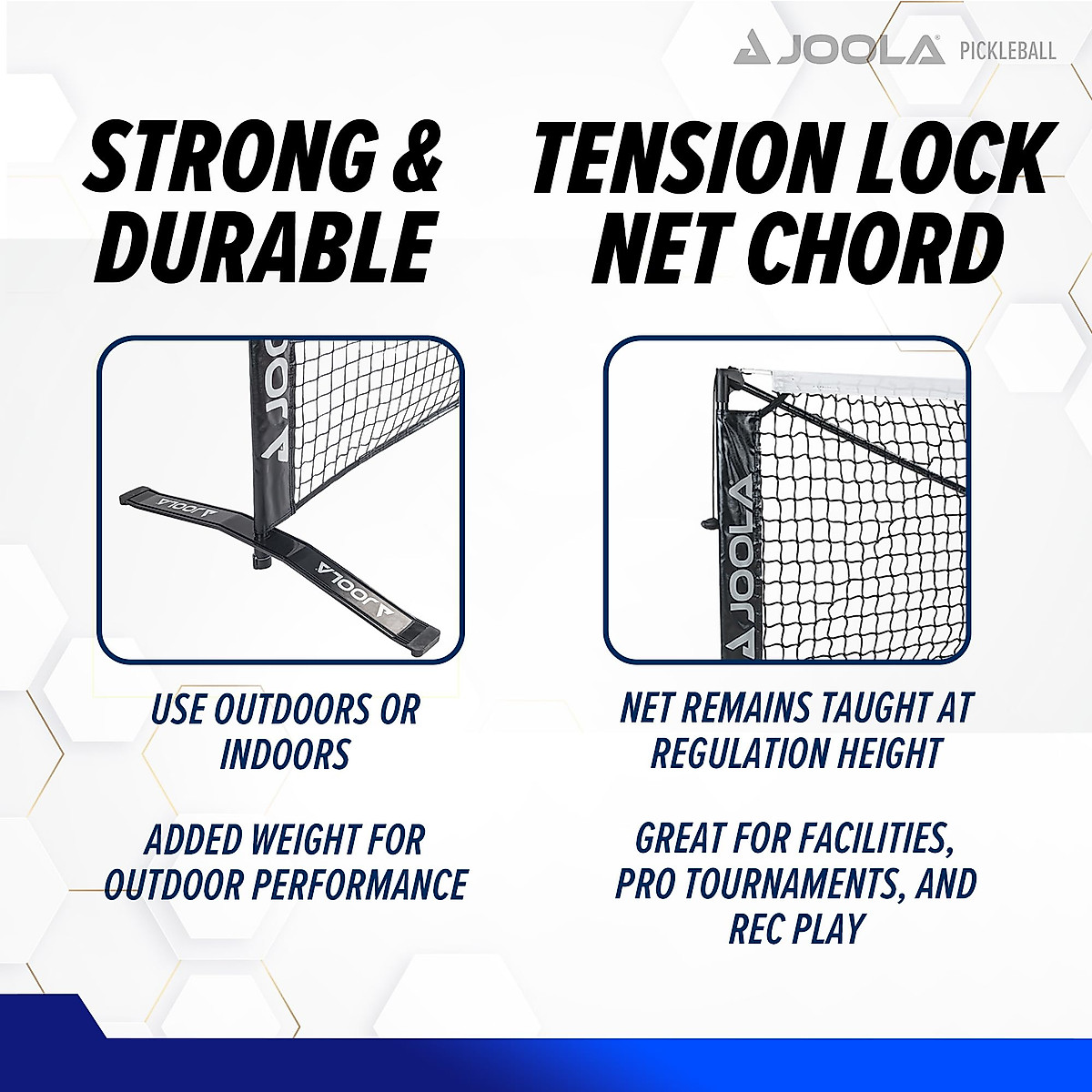 JOOLA Symmetry Portable Pickleball Net - Regulation Size Indoor & Outdoor Net - Easily Set up Your Pickleball Court, 3 Minute Assembly - Tension Lock System for Height Accuracy - 22ft Length