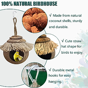 Tfwadmx Coconut Hide with Loop, Natural Coconut Fiber Hanging Birdhouse Cage, Coconut Bird Shell Breeding Nest for Parrot Parakeet Lovebird Finch Canary, Pet Cage Habitats Decor,Small Animals House