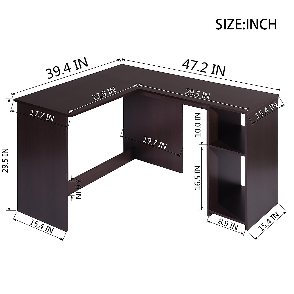RIDFY L-Shaped Corner Computer Desk with 2 Storage/Book Shelves, Home Office Wood Workstation with Storage Shelves for Work Study Writing Gaming, Deep Brown
