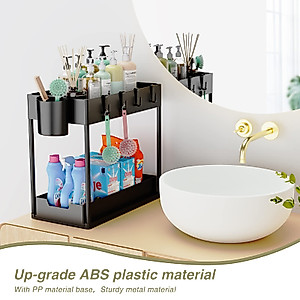 DEKYHOME Under Sink Organizer and Storage,Bathroom Organizer with 4 Hooks and 1 Hanging cup, Multi-purpose Storage Shelf for Bathroom Kitchen