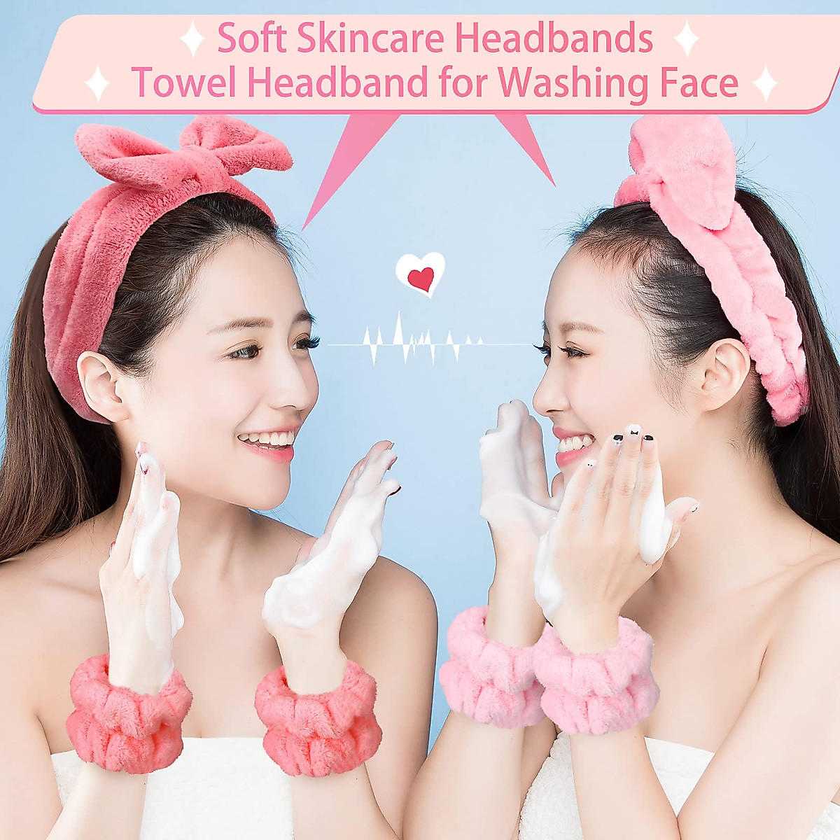 Janmini 36 Pcs Facial Makeup Headbands, Wristbands and Hairbands Set - 12 Solid Hairbands, 24 Flannel Wristbands for Winter Gift