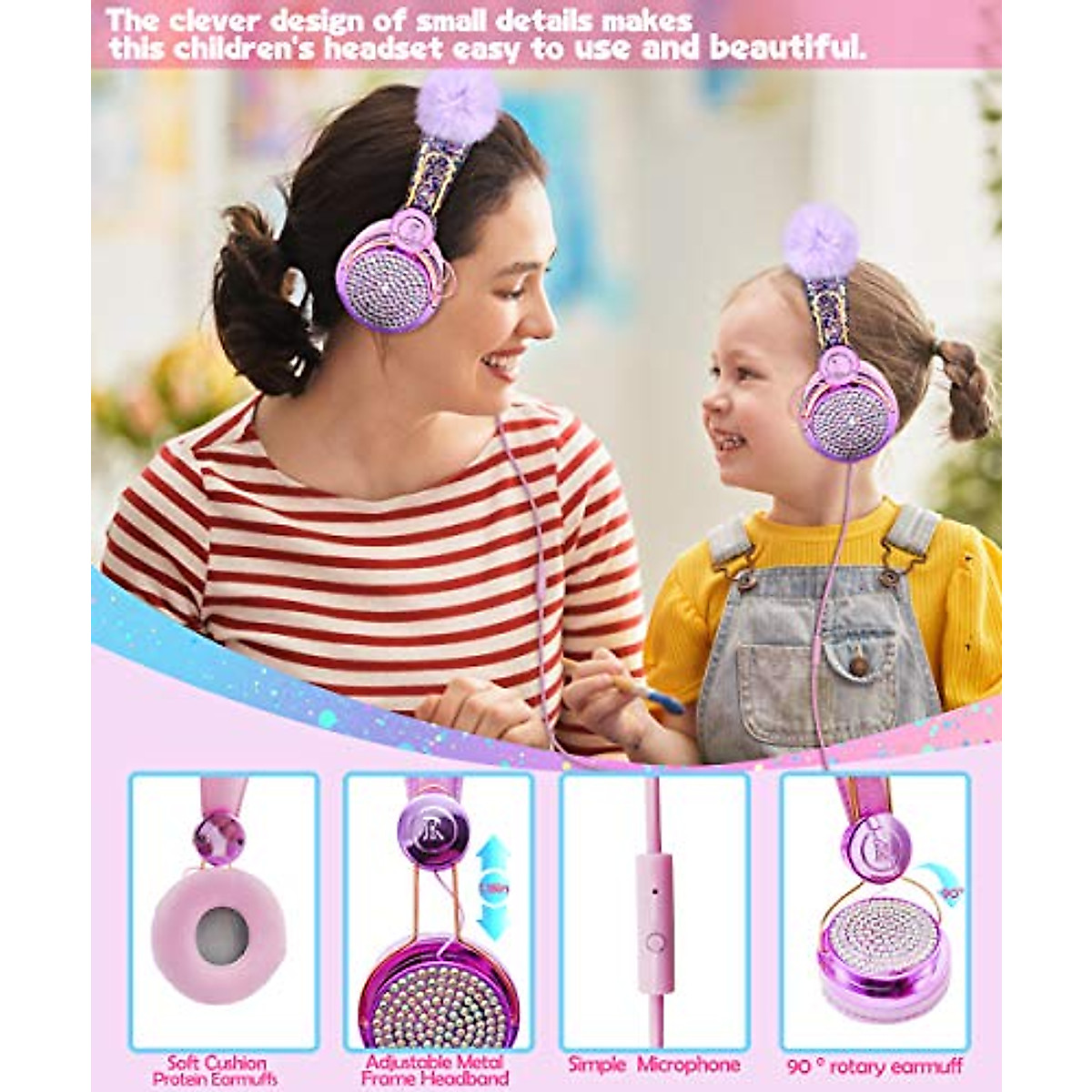 SVYHUOK Girls Pink Unicorn Wired Headphones,Cute Cat Ear Kids Game Headset for Boys Teens Tablet Laptop PC,Over Ear Children Headset withMic,for School Birthday Xmas Gifts