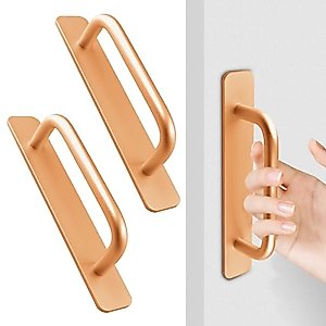 Biaungdo 2 Pcs Self-Stick Instant Cabinet Handles Pulls, Aluminum Alloy Drawer Push Pull Kitchen Door Handles Hardware with Adhesive for Wardrobe, Bathroom, Dresser, Closet(5.83", Rose Gold)