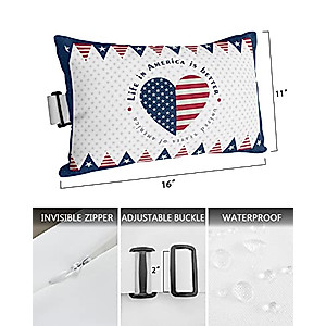 Recliner Head Pillow Ledge Loungers Chair Pillows with Insert Life in American is Better American USA Flag Hear Shapes Lumbar Pillow with Adjustable Strap Patio Garden Cushion for Bench Couch, 2 PCS