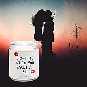 Lavender Scented Soy Candles (9 oz), Funny Boyfriend Gifts, Husband Gifts, Adult Humor Anniversary/Birthday Gifts for Him - Light Me When You Want A BJ