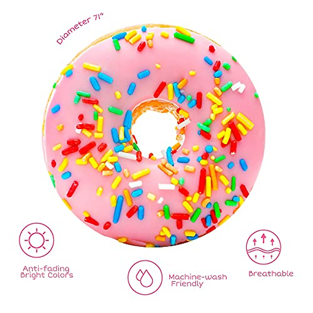 BATTILO HOME 71 Inch Pink Donut Blanket for Adult and Kids, Soft and Comfortable Flannel Round Blanket for Bedding,Funny Blanket Giant Food Blanket Gifts for Crib, Sofa, Outdoors