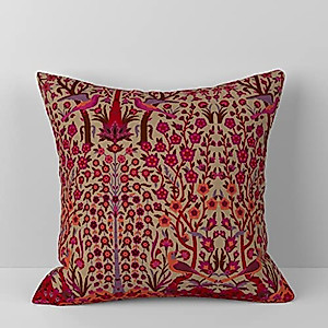 Spoonflower Square Throw Pillow, 18", Linen Cotton Canvas - Red Renaissance Medieval Garden Vintage Style Damask Moroccan Print Throw Pillow Cover w/Insert
