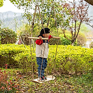 Natural Wooden Outdoor Patio Playground Kids Hanging Adjustable Stand Up Skateboard Swing, Tree Curved Swing Board