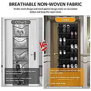 Txkrhwa 35 Large Pockets Over The Door Shoe Organizer Breathable Mesh Hanging Shoe Rack with 4 Hooks Space Saving Behind Door Shoes Storage Holder for Bedroom Closet Shoes Hat Toys