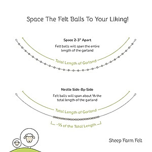 "Tranquil Mint" Adjustable Handmade Felt Ball Garland by Sheep Farm Felt- Mint Pom Pom Garland. 1 inch balls. 7 feet. 28 felt balls