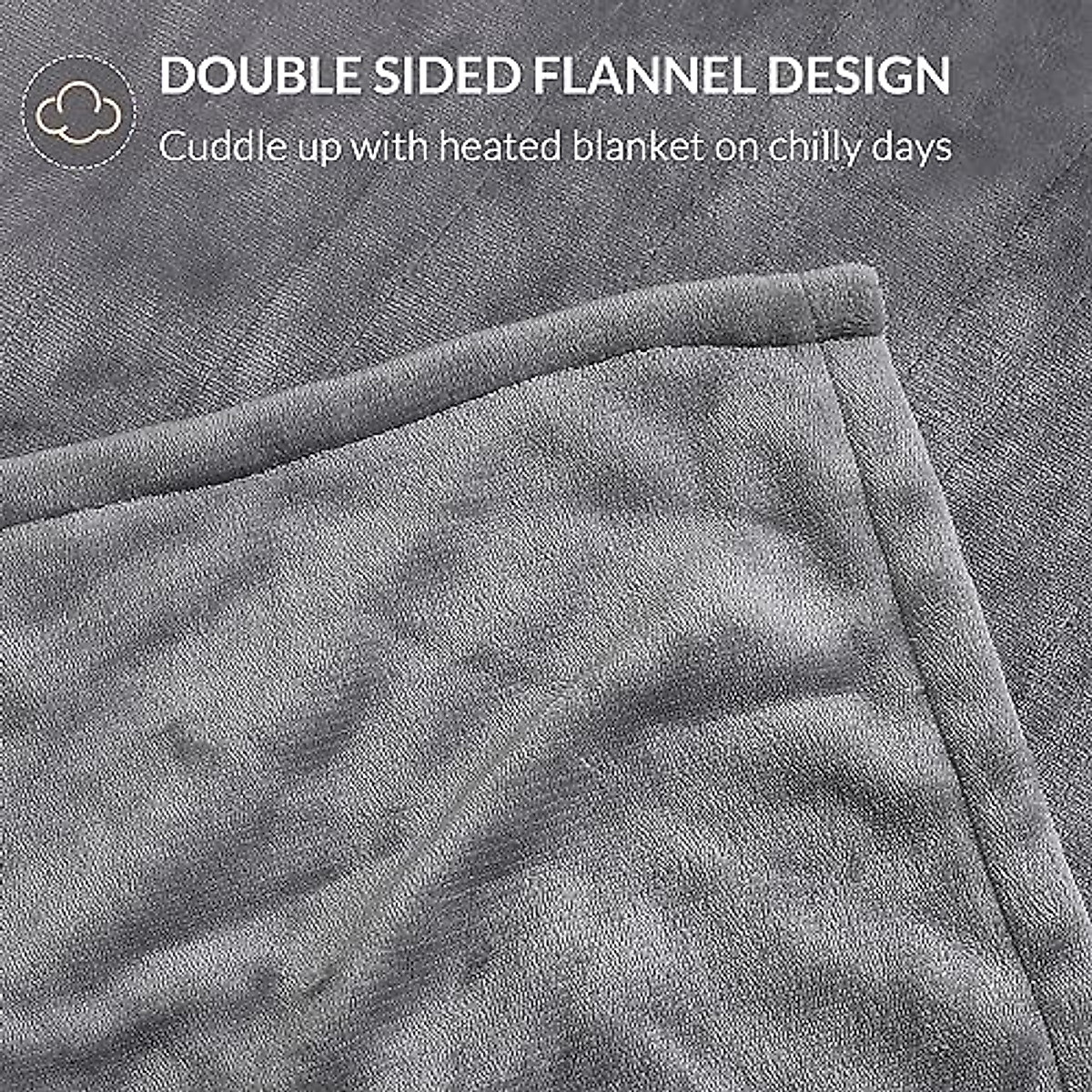 HOMLYNS Heated Blanket Heated Throw, Electric Blanket with 3 Hours Timer Auto-Off & 4 Heating Levels, Double-Layer Flannel Heating Blanket with ETL Certification, Machine Washable (50" x 60", Grey)