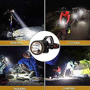 Aikertec LED Rechargeable Headlamp, 90000 High Lumen Super Bright Headlamp Flashlight, 2 Mode, Waterproof, 90°Angle Adjustable Headlamp Battery Powered for Outdoor Camping, Fishing, Hunting, Running