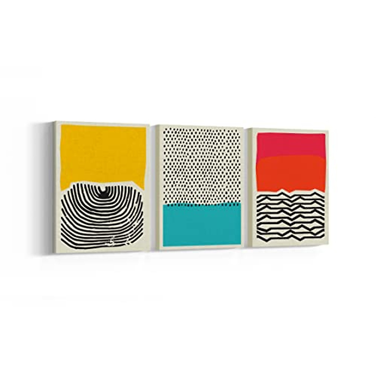 Modern Abstract Art Prints Yellow Red and Blue Canvas Poster Canvas Wall Art Paintings for Living Room Wall Artworks (Geometry, 12x16inchx3)