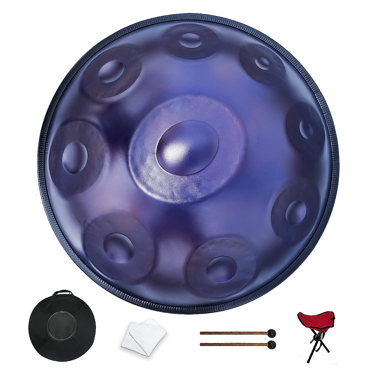 YuELinG Handpan Drum 9 notes 22inch Purple in D minor with Soft Handpan case, Durable Stand, mallets and dust-free cloth