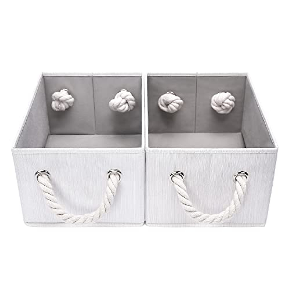 Foldable Fabric Storage Bin w/Cotton Rope Handles, Ivory (11L), 2-Pack
