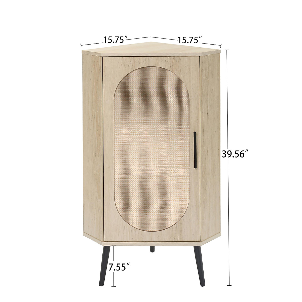 Knocbel Rustic Corner Storage Cabinet with Rattan Door and Adjustable Shelves, Living Room Accent Cabinet Free Standing Organizer Unit with Metal Legs